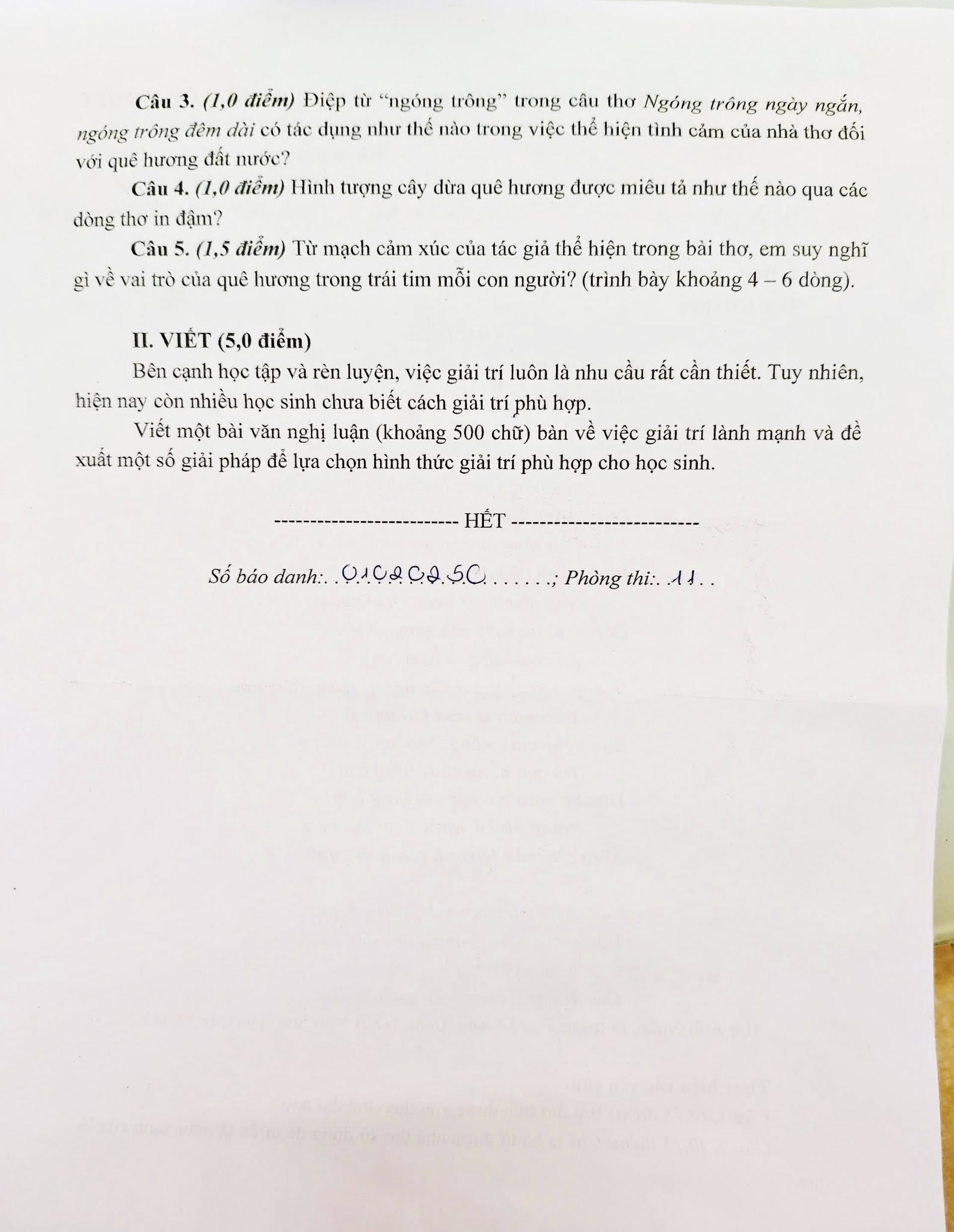 (MS277) Đề thi chính thức môn Ngữ Văn vào 10 An Giang 2025 (đọc hiểu Nhớ dừa, NLXH bàn về việc ...